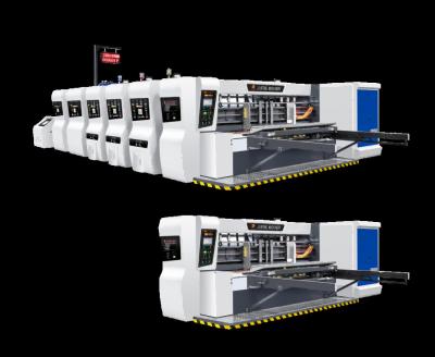 China Multi servo pressure free feed structure Lead Edge Vacuum Transfer 4 Color Printer+Slotter+Die Cutter+Vibrator+ Stacker for sale