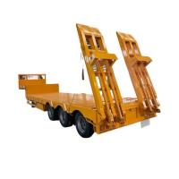 China 60T 3 Axle Low Bed Trailer Low Platform Trailers With 28 Tires Steel Material for sale