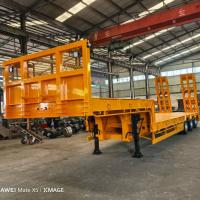 China 60Tons 3 Axle Low Bed Trailer Heavy Duty Low Bed Trailers Self Dumping for sale
