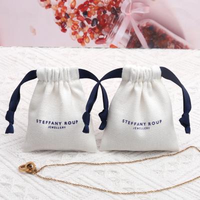 China White Cotton Drawstring Jewelry Dust Bag 8x10cm Custom Satin Ribbon String for sale