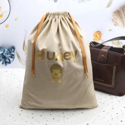 China Beige Velvet Drawstring Dust Proof Bag Custom Logo for Handbag 30x40cm for sale