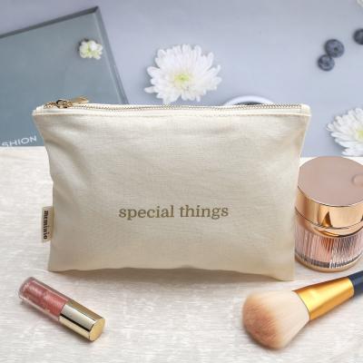 China Cotton Canvas Makeup Bag with Metal Zipper 25x18cm Custom Label for sale