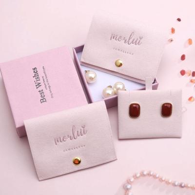 China Pink Microfiber Envelope Jewelry Bag 10x8cm with Button Closure Emboss Logo for sale