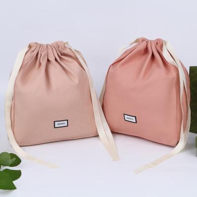 China Custom Logo Cotton Canvas Cosmetic Bag with String 30x40cm Dustproof Square Bottom Handbag Packing for sale