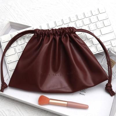 China Custom Logo Waterproof PU Leather Drawstring Bag for Cosmetic Brushes 20x15cm for sale