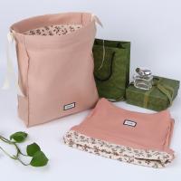 China Custom Logo Cotton Canvas Cosmetic Bag with String 30x40cm Dustproof Square Bottom Handbag Packing for sale