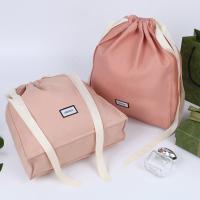 China Custom Logo Cotton Canvas Cosmetic Bag with String 30x40cm Dustproof Square Bottom Handbag Packing for sale