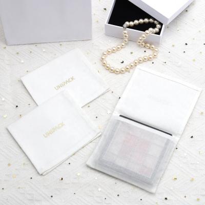 China Custom Logo Brush Canvas Envelope Jewelry Bag 10x8cm Soft Pouch for Necklace Earring Ring for sale