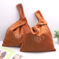 China Custom Logo Printed Velvet Tote Bag for Cosmetics Shopping with Handle 30x20cm for sale