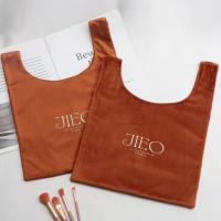 China Custom Logo Printed Velvet Tote Bag for Cosmetics Shopping with Handle 30x20cm for sale