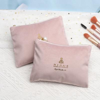 China Custom Velvet Zipper Cosmetic Toiletry Bag 4x6 Inch Luxury Soft Fabric Pouch with Logo for sale