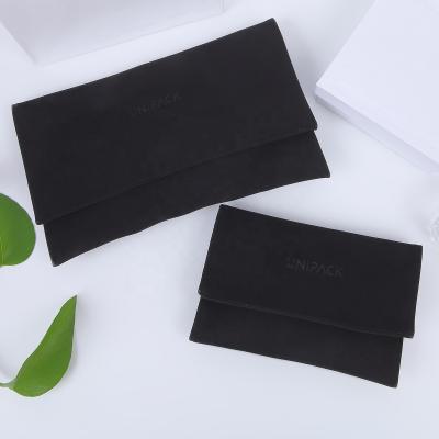 China Custom Emboss Black Leather Envelope Bag 10x15 Waterproof PU Wallet Packaging Dustproof for sale