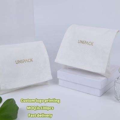 China Custom Logo Brush Canvas Envelope Jewelry Dust Bag with Satin Lining 20x15cm for sale