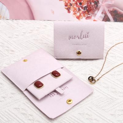 China Custom Embossed Microfiber Envelope Jewelry Pouch with Snap Button Flap 4x6 Inch for sale