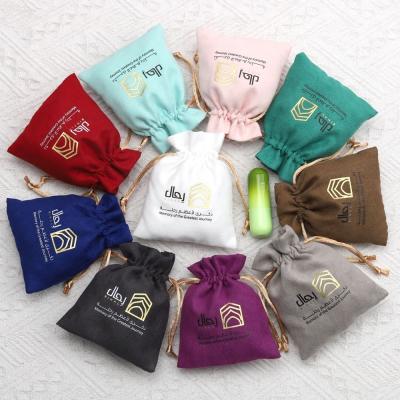 China Custom Logo Printed Velvet Suede Drawstring Jewelry Bags 4x6 Inch Colorful Gift Pouch for sale