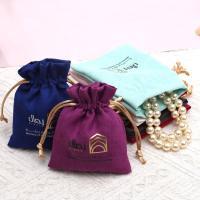 China Custom Logo Printed Velvet Suede Drawstring Jewelry Bags 4x6 Inch Colorful Gift Pouch for sale