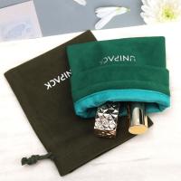 China Custom Logo Velvet Perfume Dust Bag Drawstring Faux Suede Pouch 10x15cm for sale