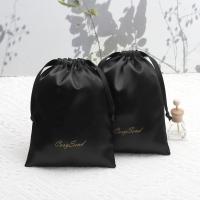 China Custom Logo Black Satin Drawstring Bag 4x6 Inch for Hair Wig Underwear Packaging for sale