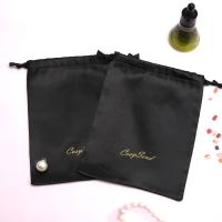 China Custom Logo Black Satin Drawstring Bag 4x6 Inch for Hair Wig Underwear Packaging for sale