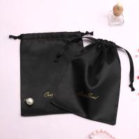 China Custom Logo Black Satin Drawstring Bag 4x6 Inch for Hair Wig Underwear Packaging for sale