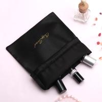 China Custom Logo Black Satin Drawstring Bag 4x6 Inch for Hair Wig Underwear Packaging for sale