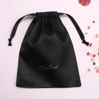 China Custom Logo Black Satin Drawstring Bag 4x6 Inch for Hair Wig Underwear Packaging for sale