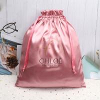 China Custom Logo Printed Satin Drawstring Bag 20x25cm for Luxury Hair Packaging for sale