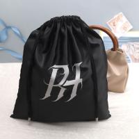 China Custom Logo Printed Black Satin Drawstring Bag for Hair Clothes Hat Packaging 8x10 Inch for sale