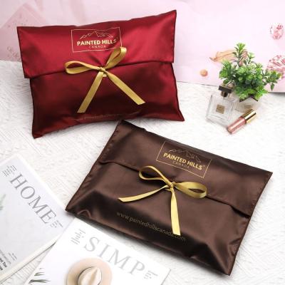China Custom Logo Satin Envelope Bag with Ribbon for Hair Bundles Packing 4x6 to 16x18 Inches for sale