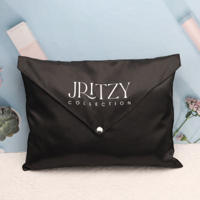 China Custom Logo Silk Satin Envelope Pouch 40x30cm with Button Closure for Wig Swimwear Packaging for sale