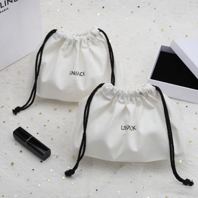 China Square Bottom Cotton Canvas Pouch Custom Printed Skincare Makeup Drawstring Bag for sale