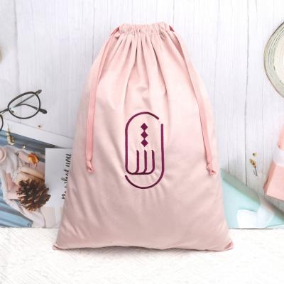 China Custom Logo Printed Large Pink Velvet Drawstring Bag 12x14 Inch Shoe Wallet Handbag Dust Pouch for sale