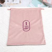 China Custom Logo Printed Large Pink Velvet Drawstring Bag 12x14 Inch Shoe Wallet Handbag Dust Pouch for sale