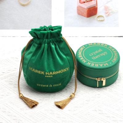 China Luxury Custom Printed Round Bottom Velvet Bag for Candle Gift Box Packaging 20x15cm for sale