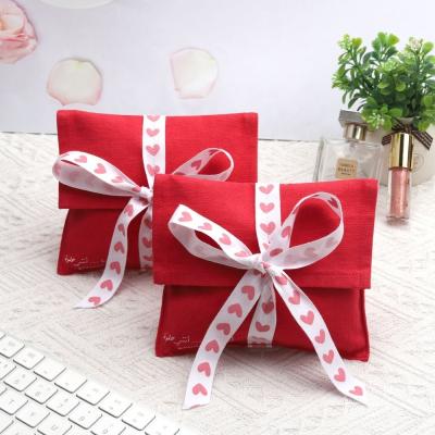 China Custom Red Canvas Envelope Jewelry Pouch 4x6 Inch Reusable with Ribbon for sale
