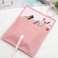 China Pink Velvet Flap Envelope Dust Bag with Ribbon Custom Logo 4x6 Inch for sale