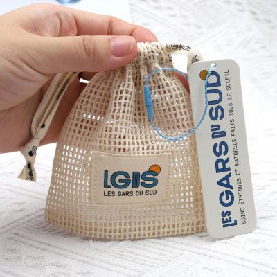 China Custom Logo Printed Cotton Mesh Drawstring Bag Drawstring for Gift Soap Packaging for sale