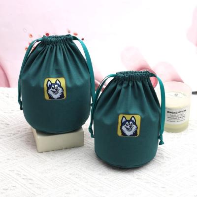 China Round Bottom Cotton Linen Makeup Drawstring Bag Custom Logo Printed for sale