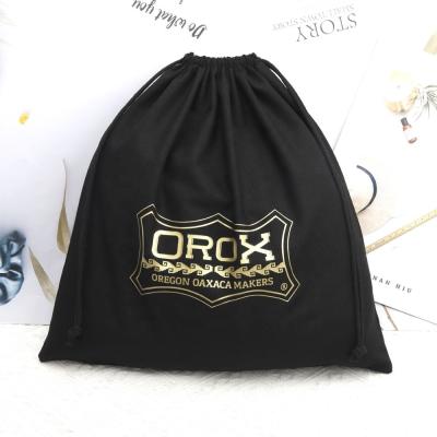China Custom Logo Cotton Drawstring Shoe Bag Reusable Storage 12x14 Inch Black for sale