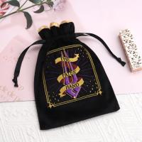 China Custom Embroidery Black Velvet Tarot Card Bag 15x20cm with Satin Drawstring Pouch for sale