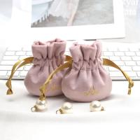 China Custom Logo Pink Velvet Drawstring Bag 8x8 cm Luxury Jewelry Pouch for Gifts for sale