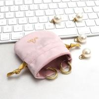 China Custom Logo Pink Velvet Drawstring Bag 8x8 cm Luxury Jewelry Pouch for Gifts for sale