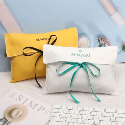 China Custom Cotton Twill Envelope Bag with Ribbon Logo 8x10 Inch Recyclable Washable for sale