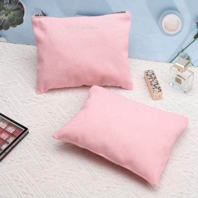 China Custom Logo Pink Organic Cotton Canvas Zipper Cosmetic Makeup Bag 8x10 inch for sale