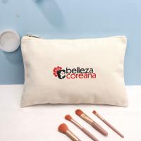 China Natural Canvas Cosmetic Zipper Bag Custom Logo Printed Recyclable Makeup Bag 20x15cm for sale