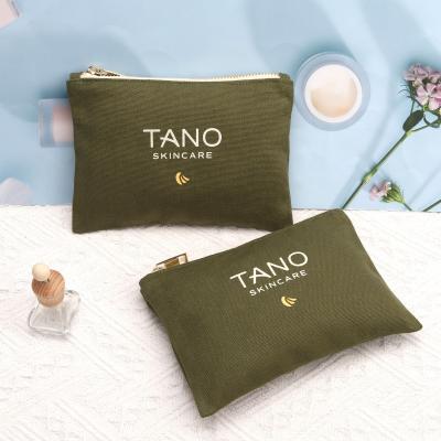 China Custom Logo Printed Cotton Canvas Zipper Storage Bag 4x6 Inch Makeup Pouch for sale