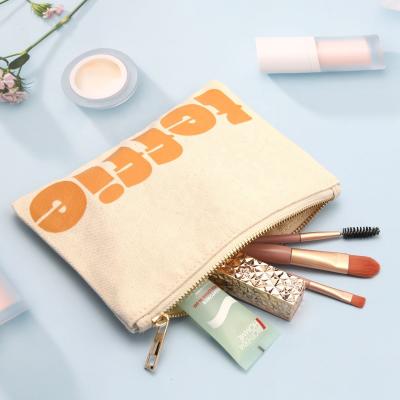 China Custom Printed Organic Cotton Zipper Makeup Pouch 20x16 cm Eco-Friendly Travel Bag for sale