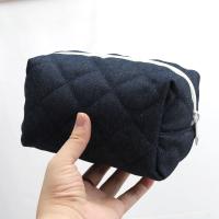 China Custom Logo Printed Quilting Denim Fabric Zipper Cosmetic Toiletry Bag 4x6 Inch for sale
