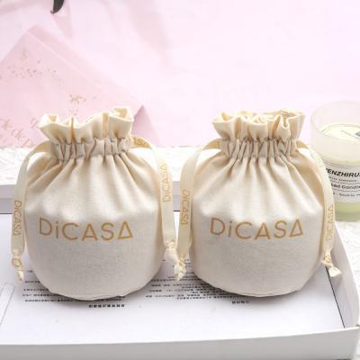 China Custom Cotton Linen Drawstring Dust Bag 15x20cm Round Bottom with Logo Printing for sale