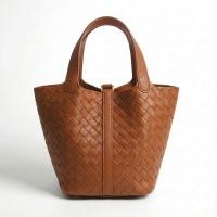 China Custom Leather Lunch Basket Bucket Bag Reusable Women Handbag 30x20cm for sale